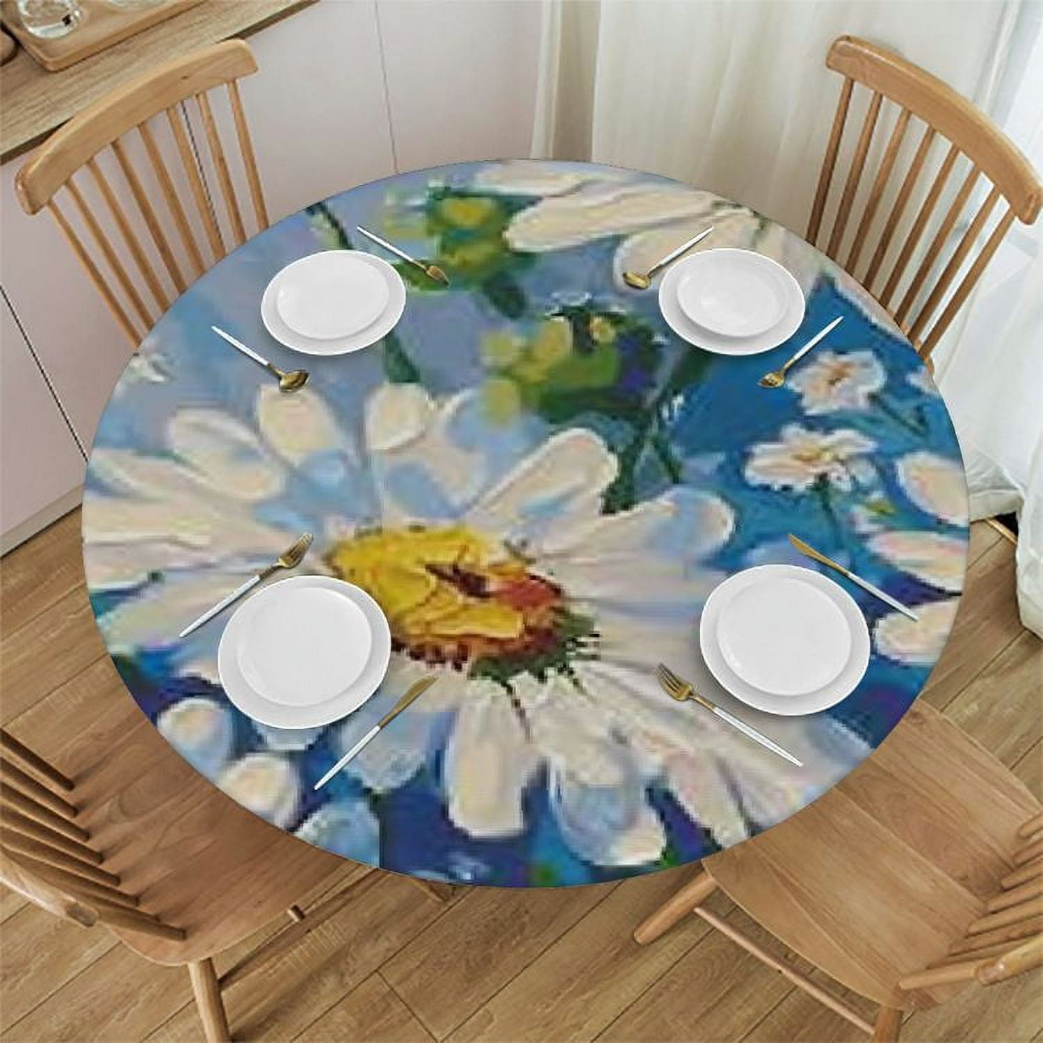 Chilfamy Floral Polyester Round Fitted Table Cloths, Daisy Flower ...