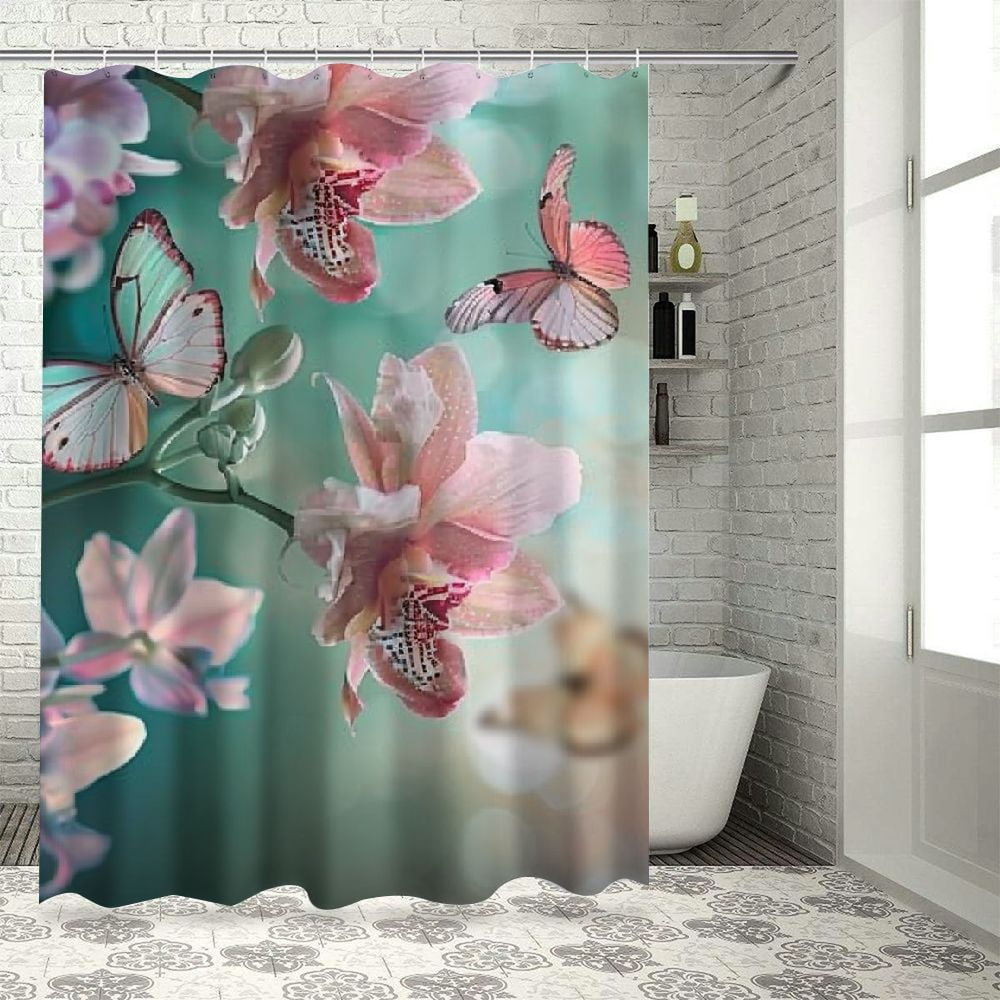 Chilfamy Floral Shower Curtain, Orchid Flower Butterfly Soft Fresh ...
