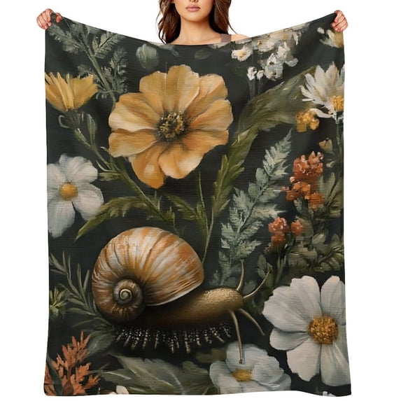 Chilfamy Floral Snail Still Life Soft Flannel Throw Blanket ...