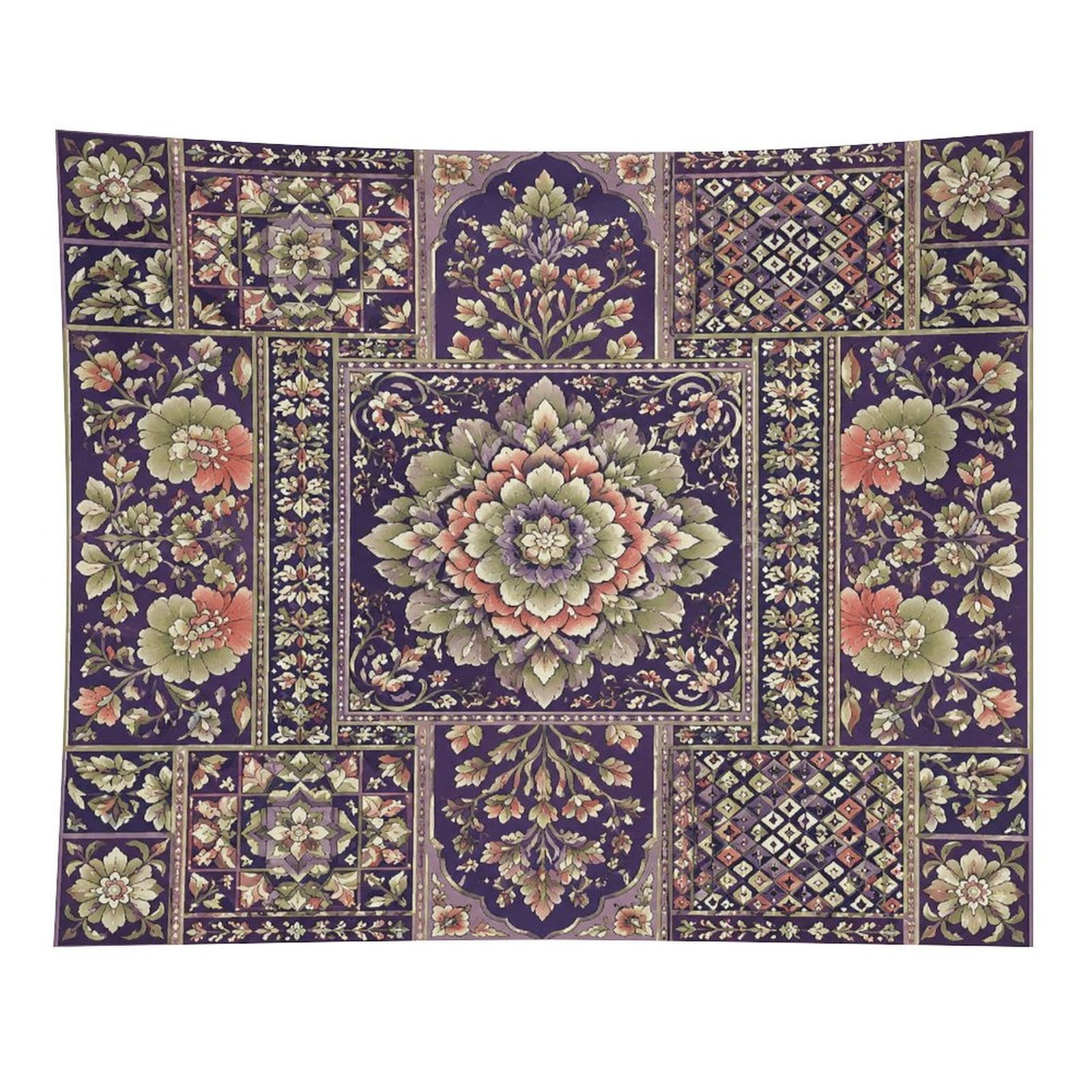 Chilfamy Floral Tile Patchwork Purple Polyester Wall Tapestry Anti ...