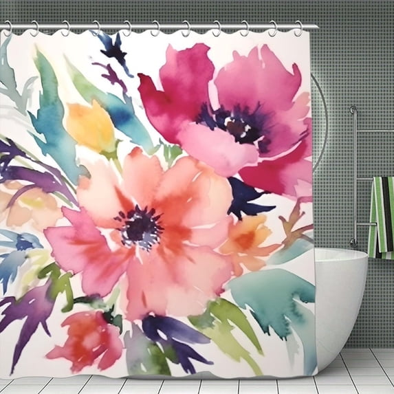 Chilfamy Floral Watercolor Painting Shower Curtain ,Watercolor Flowers ...