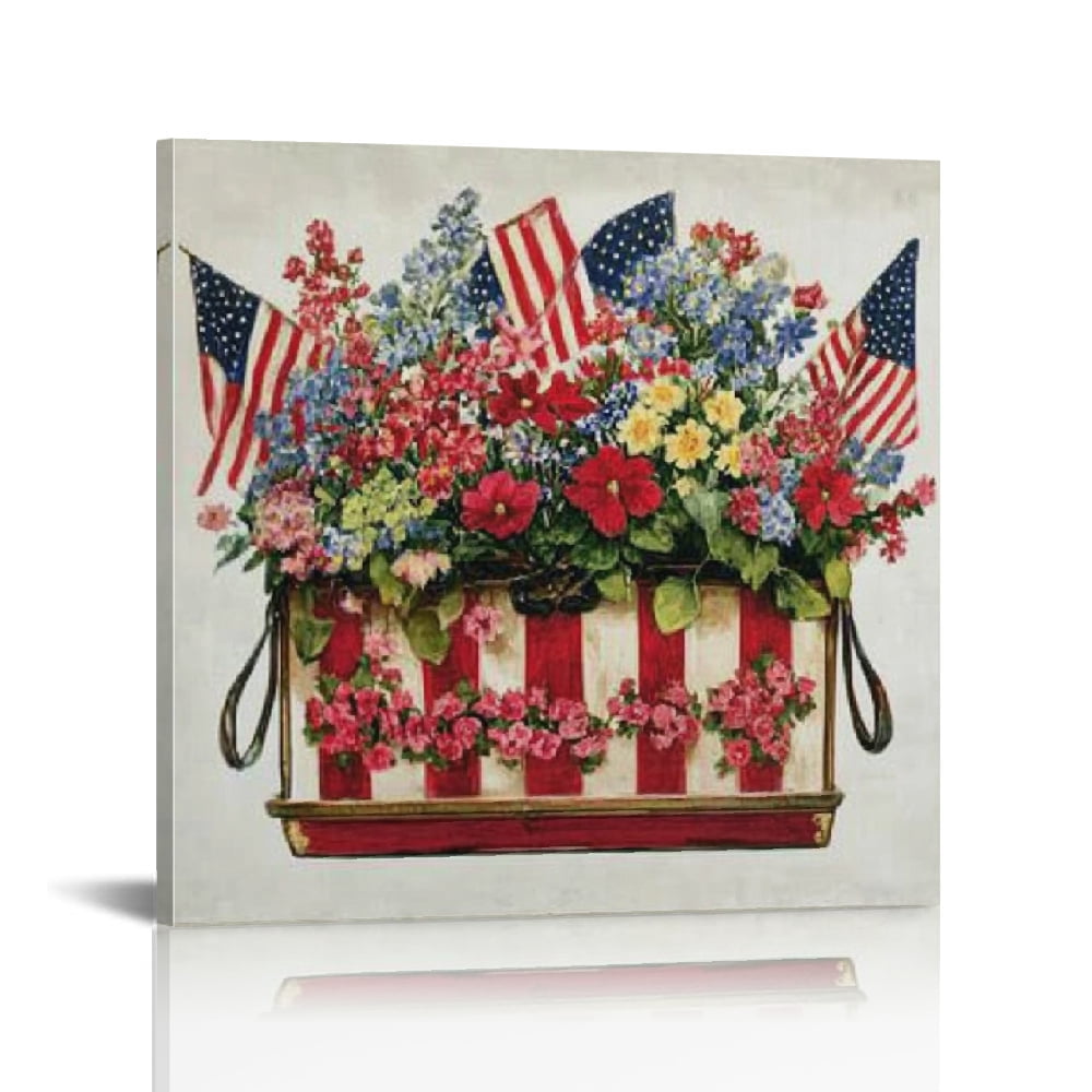 Chilfamy Flower Box Flags Scissors Canvas Print Wall Decor Art 12x12in ...