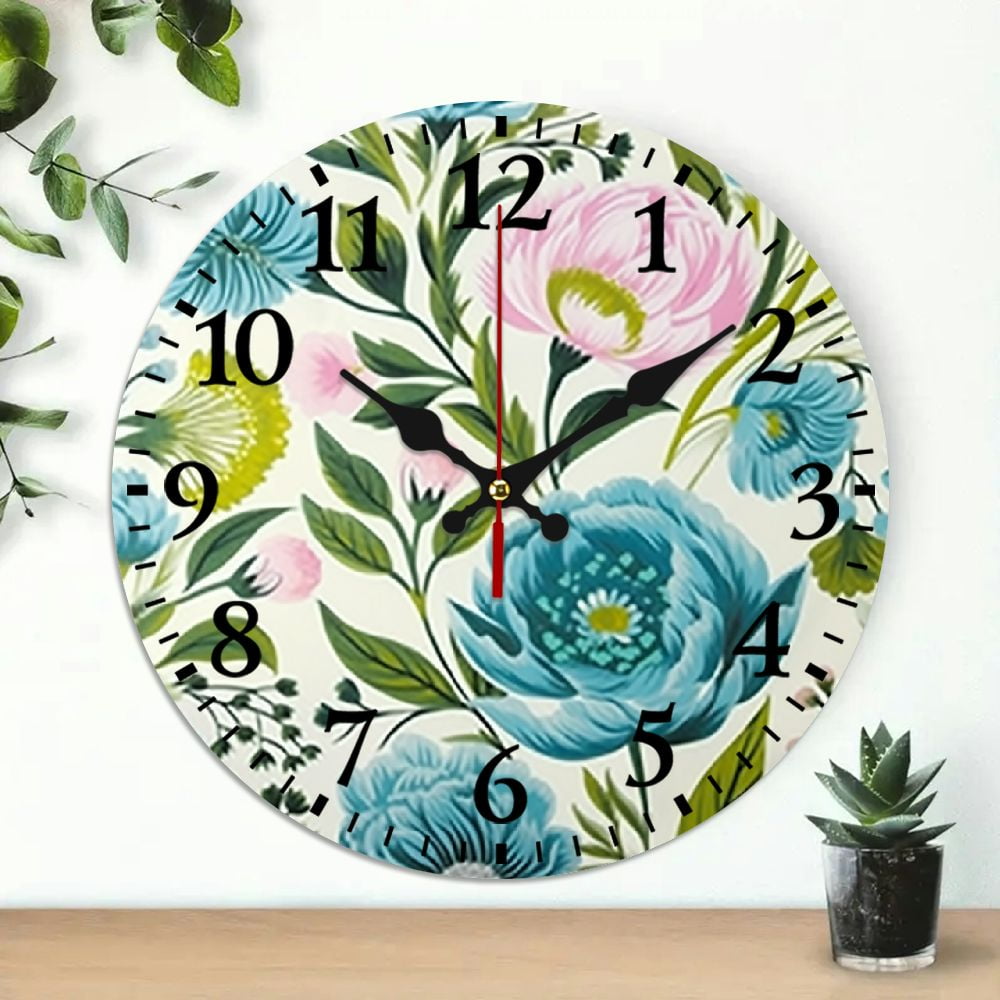 Chilfamy Flower Pattern Blue and Green Leafy Design Round Wooden Wall ...