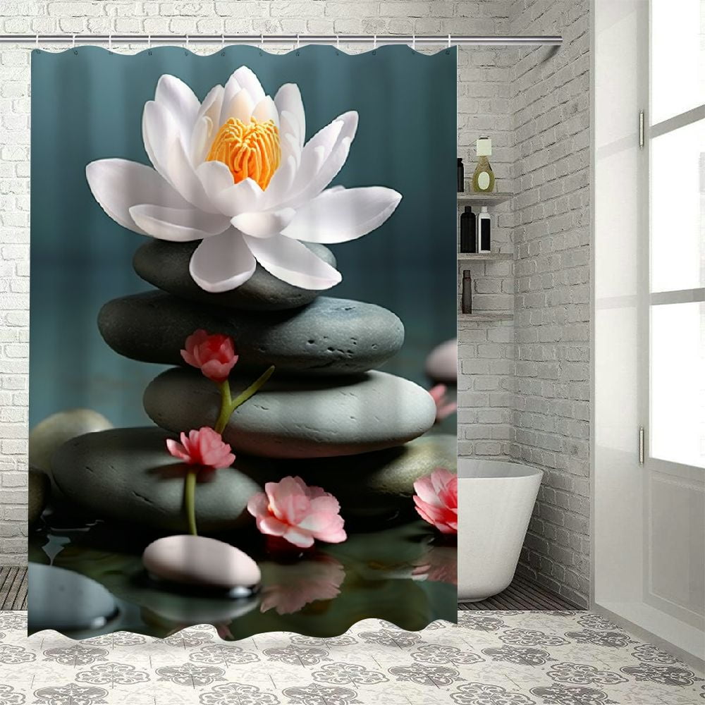 Chilfamy Flower Water Lilies Rocks Print Shower Curtain, Background ...