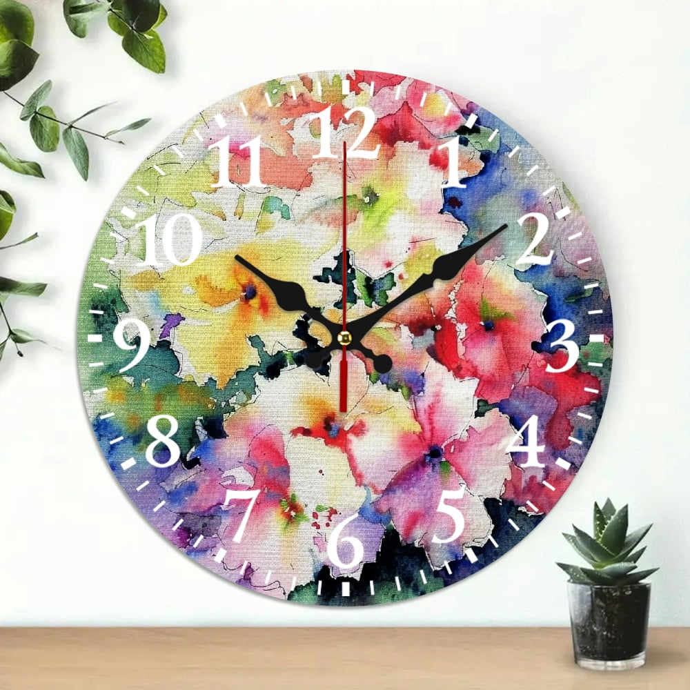 Chilfamy Flowers Bouquet Painting Wooden Wall Clock for Living Room ...