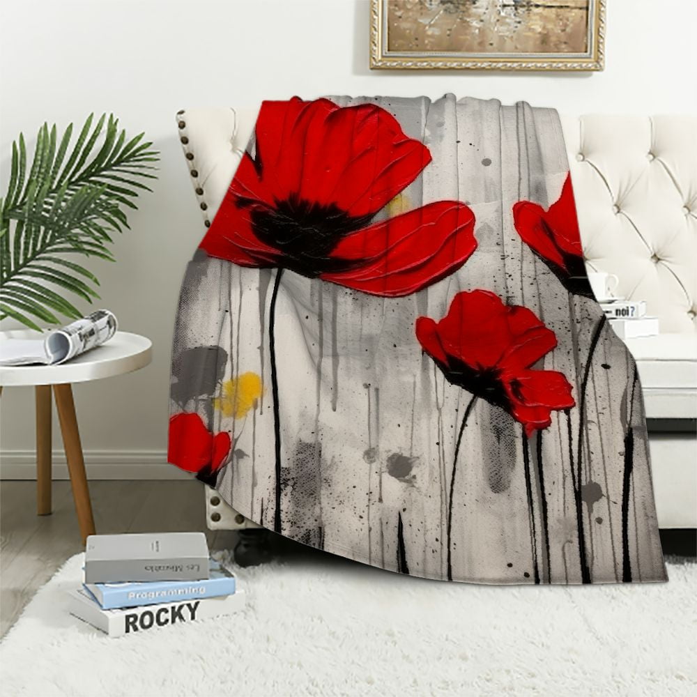 Chilfamy Flowers Brush Strokes Print Throw Blanket for Bed Couch Car ...