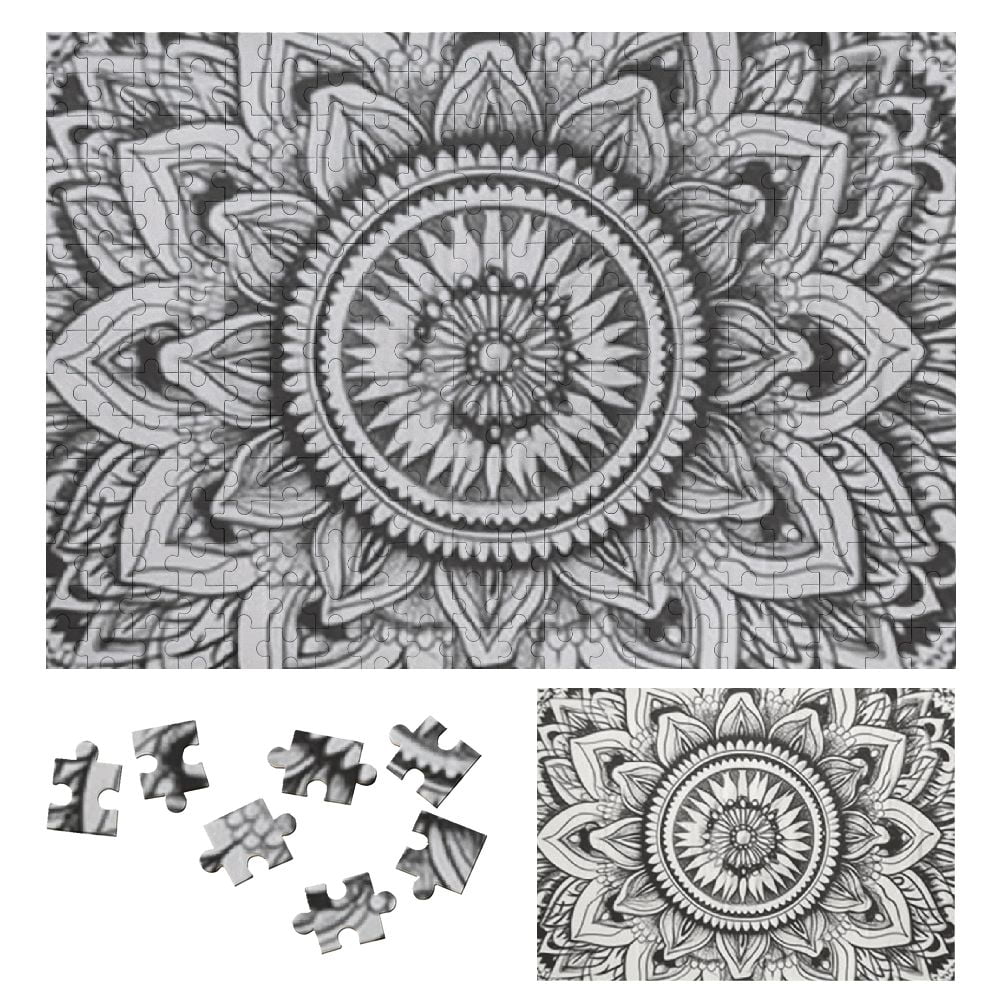 Chilfamy Flowers Circular Design Wooden Jigsaw Puzzle Intricate Line ...