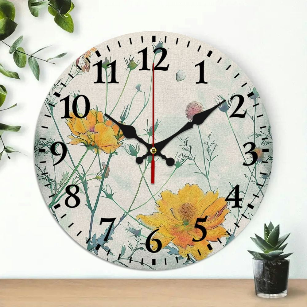 Chilfamy Flowers Cotton Wall Clock for Living Room, Kitchen, Dorm ...