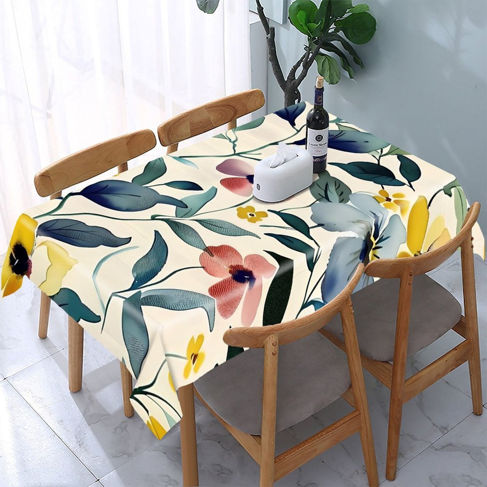 Chilfamy Flowers Floral Pattern Rectangle Dining Tablecloth, Washable ...