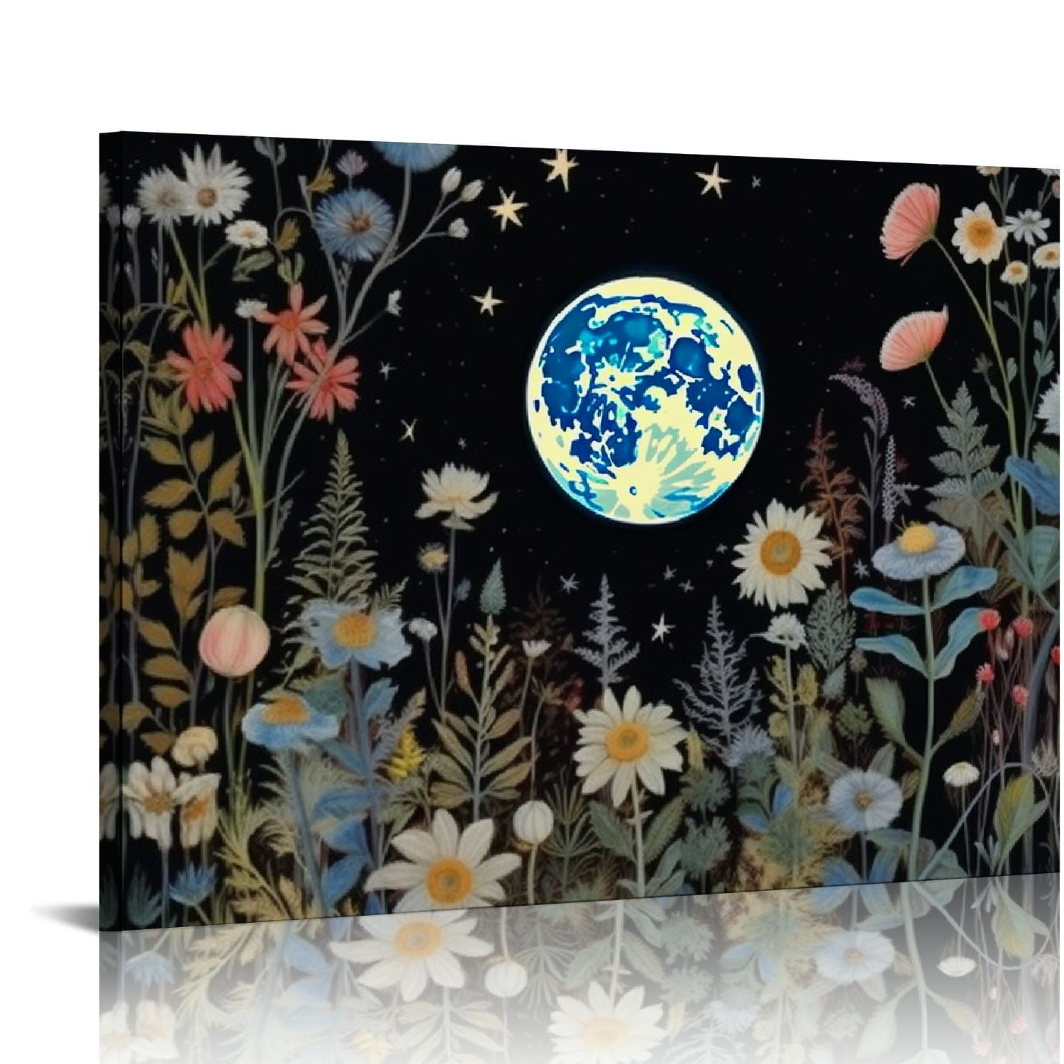 Chilfamy Flowers Full Moon Canvas Print Wall Decor Art Modern Ready To ...