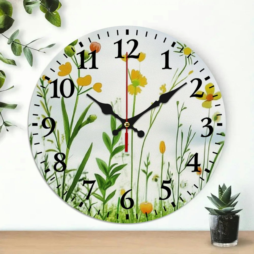 Chilfamy Flowers Grass Sky Wall Clock Decor for Living Room, Silent ...