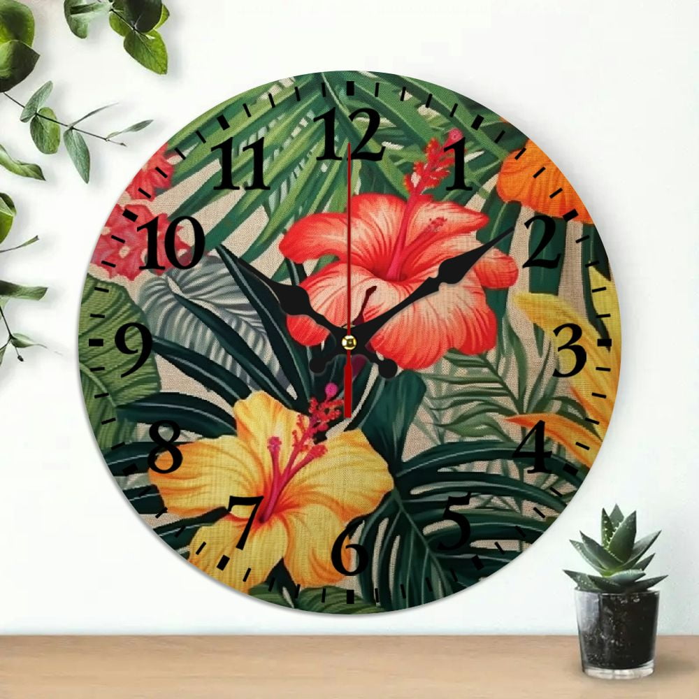 Chilfamy Flowers Leaves Jungle Wall Clock Decor Silent Mechanical ...