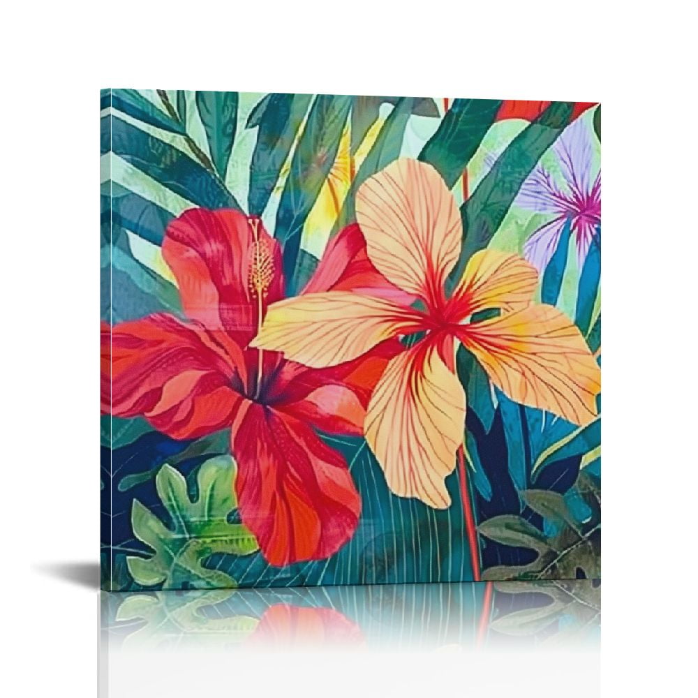 Chilfamy Flowers Leaves Painting Canvas Print Wall Decor for Living ...