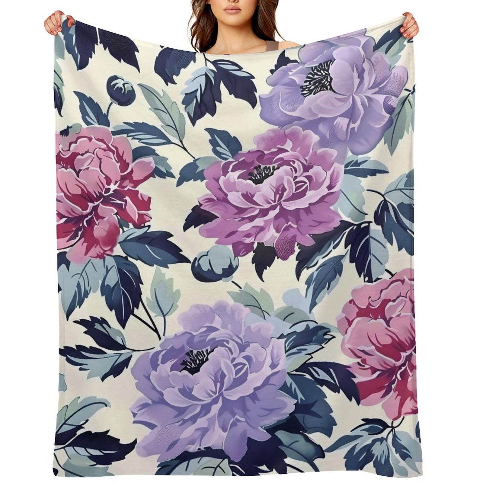 Chilfamy Flowers Leaves Pattern Soft Flannel Throw Blanket, Lightweight ...