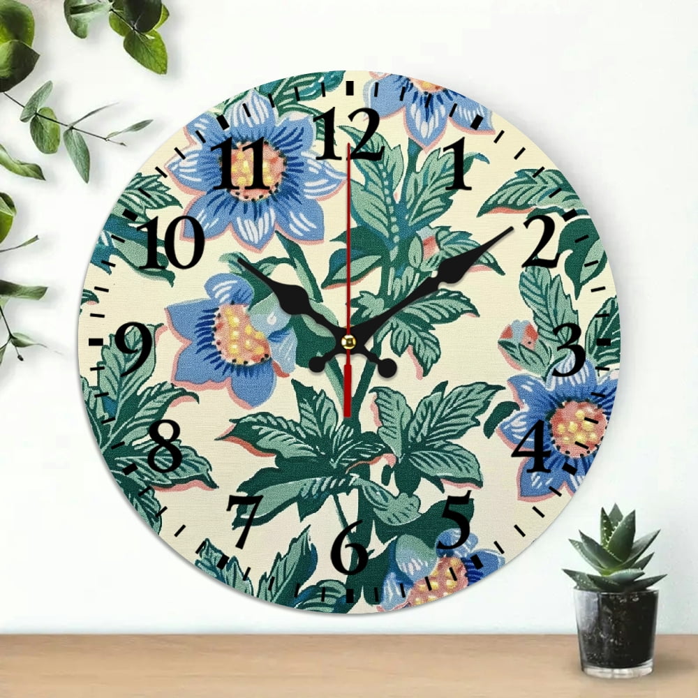 Chilfamy Flowers Leaves Pattern Wall Clock Battery Operated 10 Inch ...