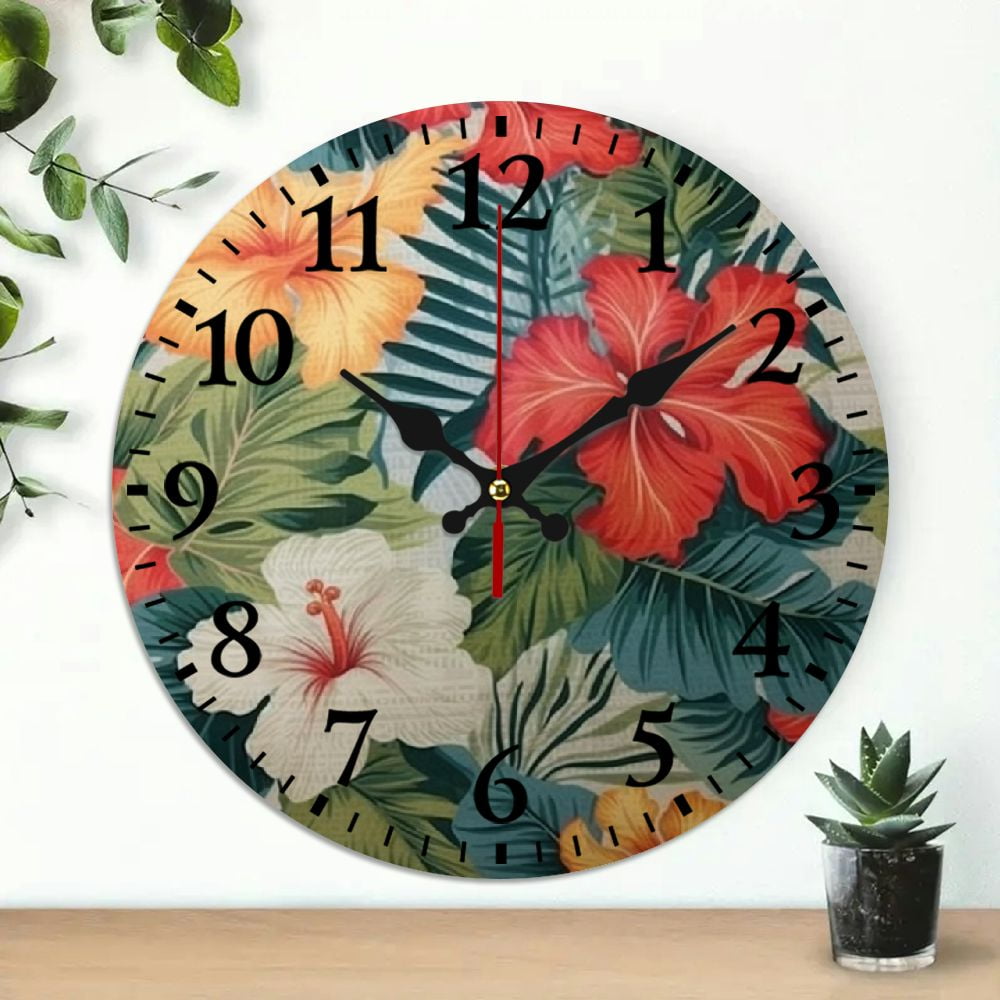 Chilfamy Flowers Leaves Wall Clock Decor for Living Room Silent ...
