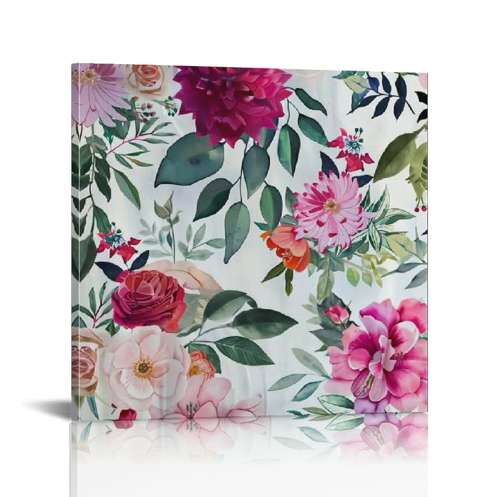 Chilfamy Flowers Leaves Watercolor Painting Canvas Wall Art Decor ...