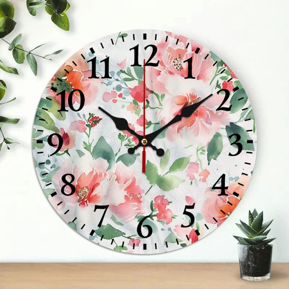 Chilfamy Flowers Leaves Watercolor Painting Wall Clock 10-inch Battery ...