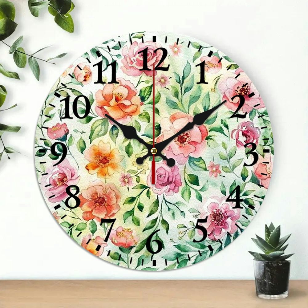 Chilfamy Flowers Leaves Watercolor Paintings Wall Clock Battery ...