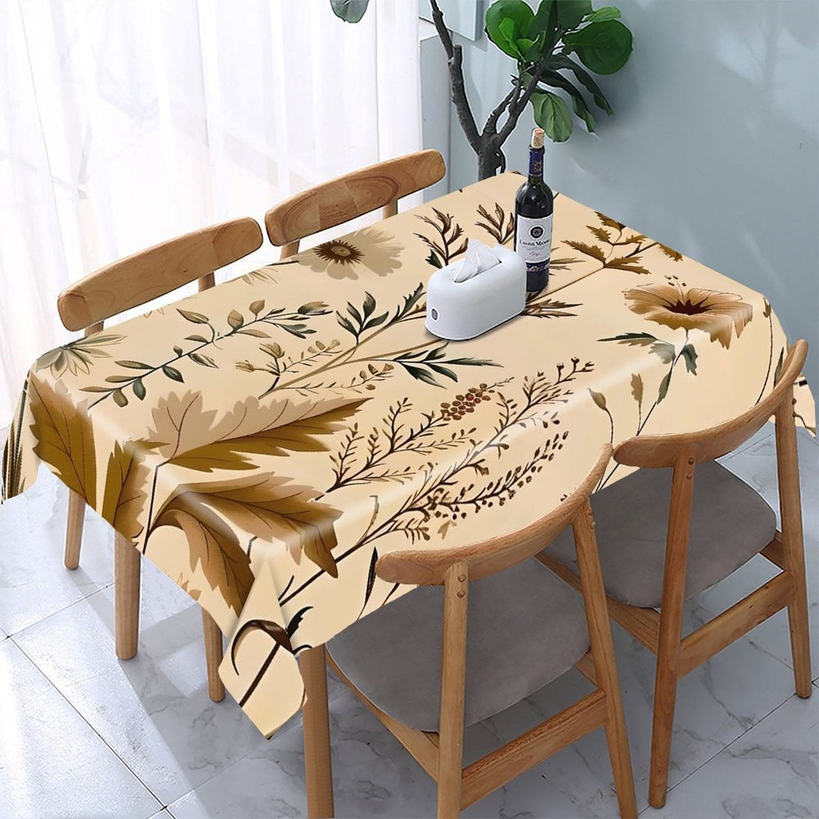 Chilfamy Flowers Plant Pattern Rectangle Dining Tablecloth, Washable ...