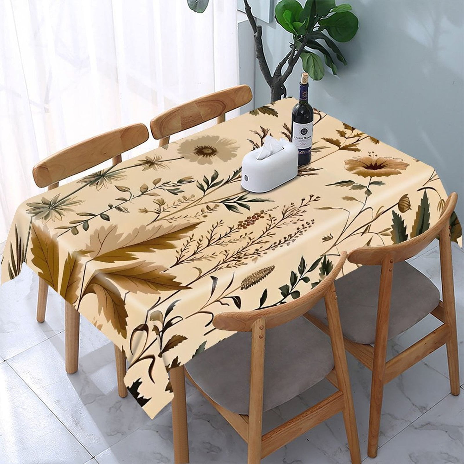 Chilfamy Flowers Plant Pattern Rectangle Dining Tablecloth, Washable ...