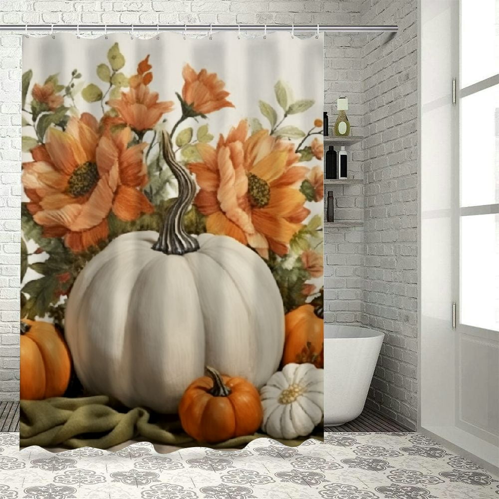 Chilfamy Flowers Pumpkin Lizard Shower Curtain for Bathroom Decoration ...