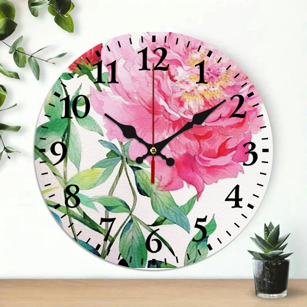Chilfamy Flowers Round Wooden Wall Clock, Decorative Wall Clock for ...