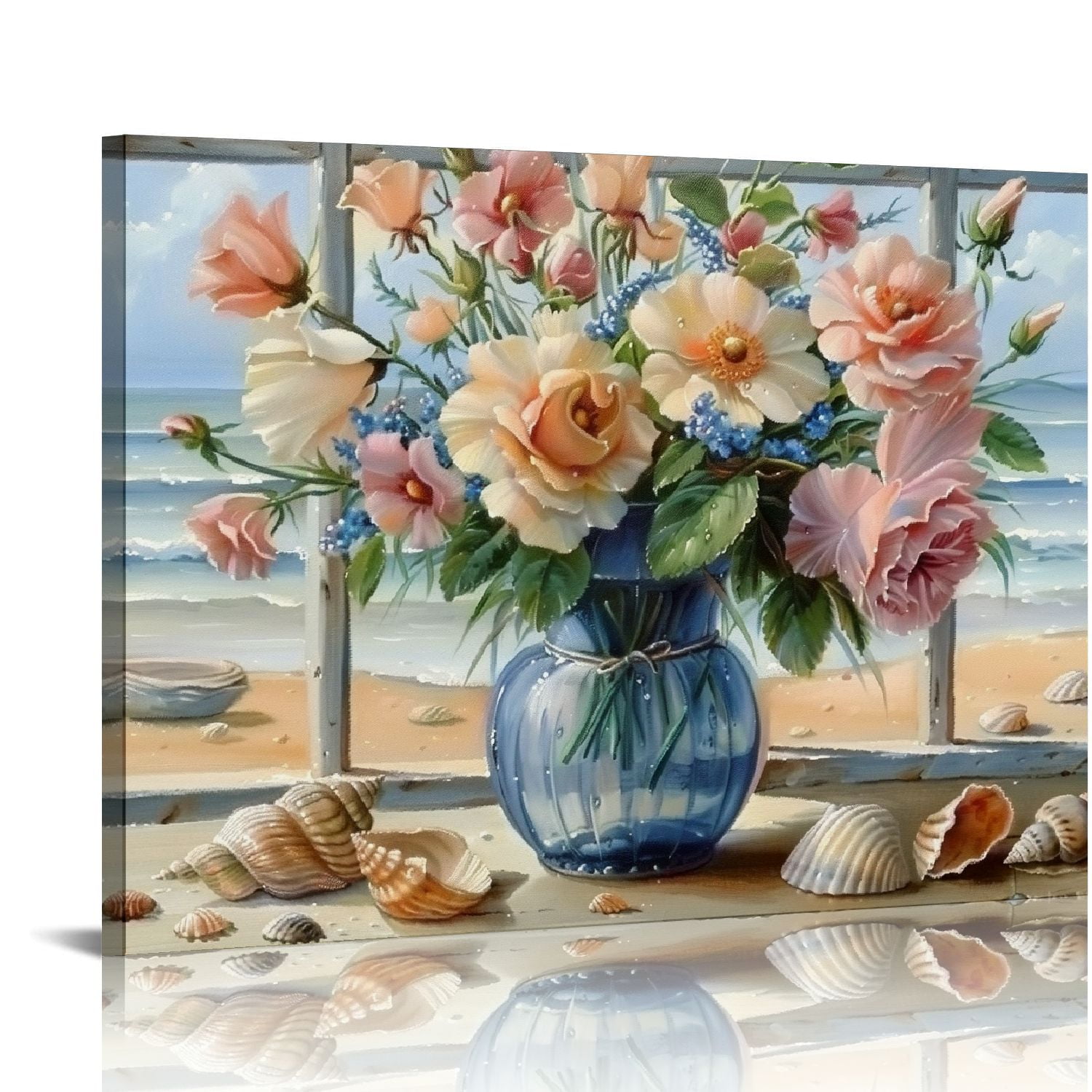 Chilfamy Flowers Sea Shells Window Canvas Art Modern Prints Wall Decor ...
