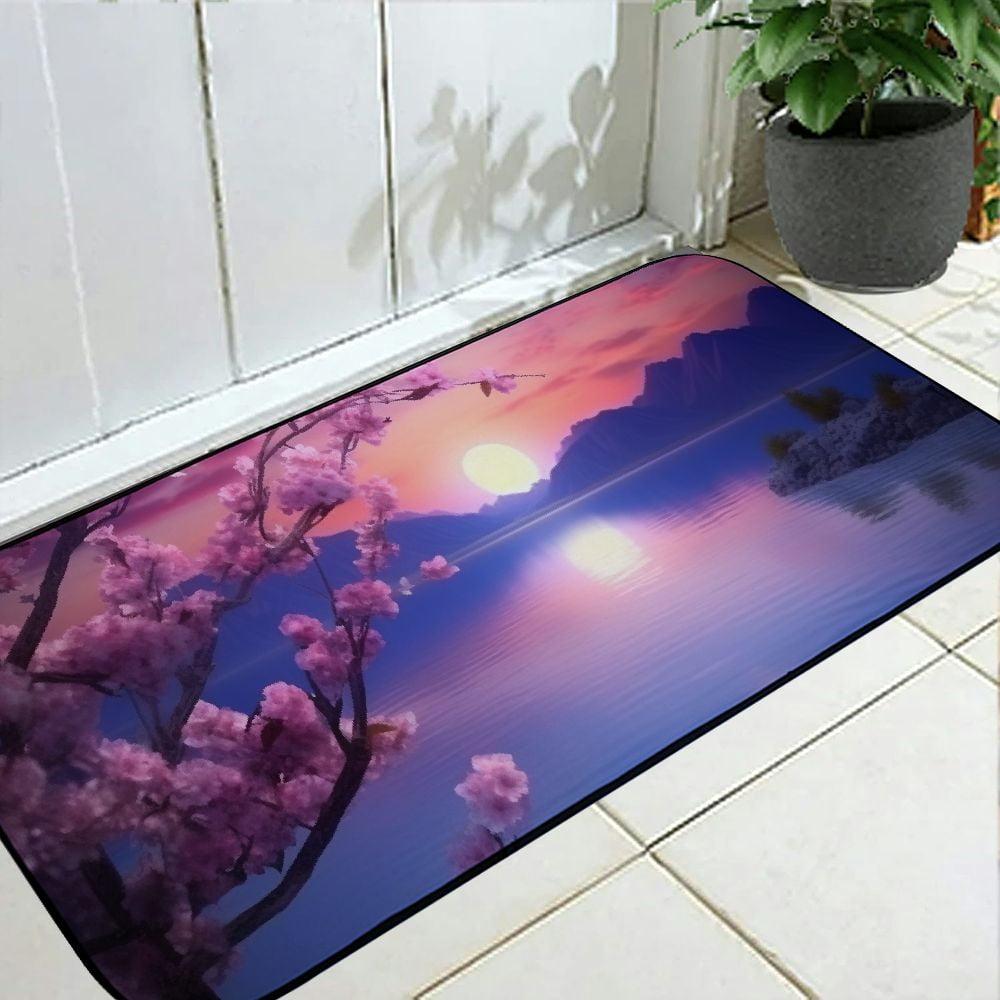 Chilfamy Flowers Sunset Landscape Felt Square Floor Mat for Home ...