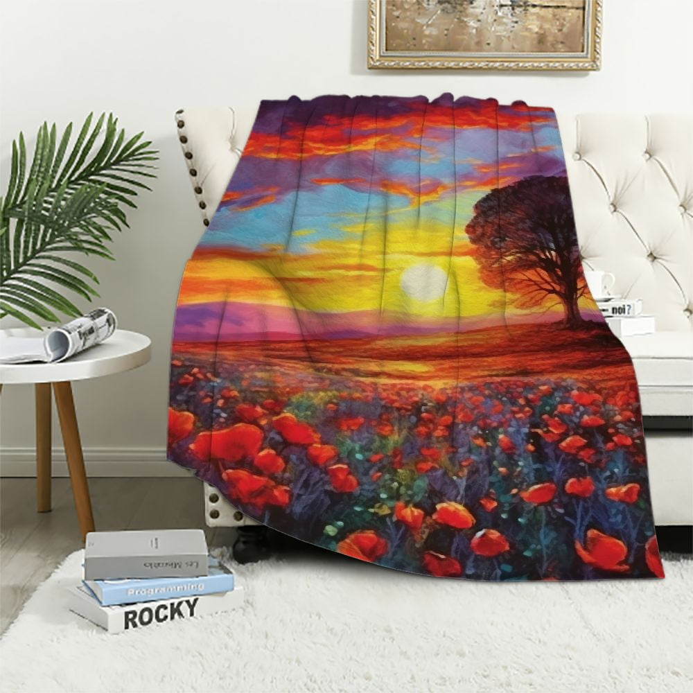 Chilfamy Flowers Sunset Tree Throw Blanket Lightweight Decor for All ...