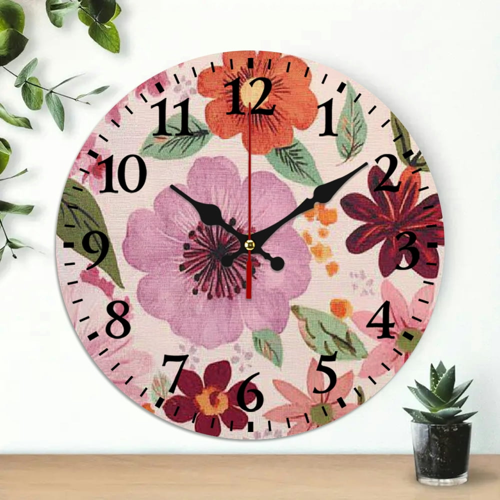Chilfamy Flowers Theme 10-Inch Wall Clock for Living Room, Kitchen ...