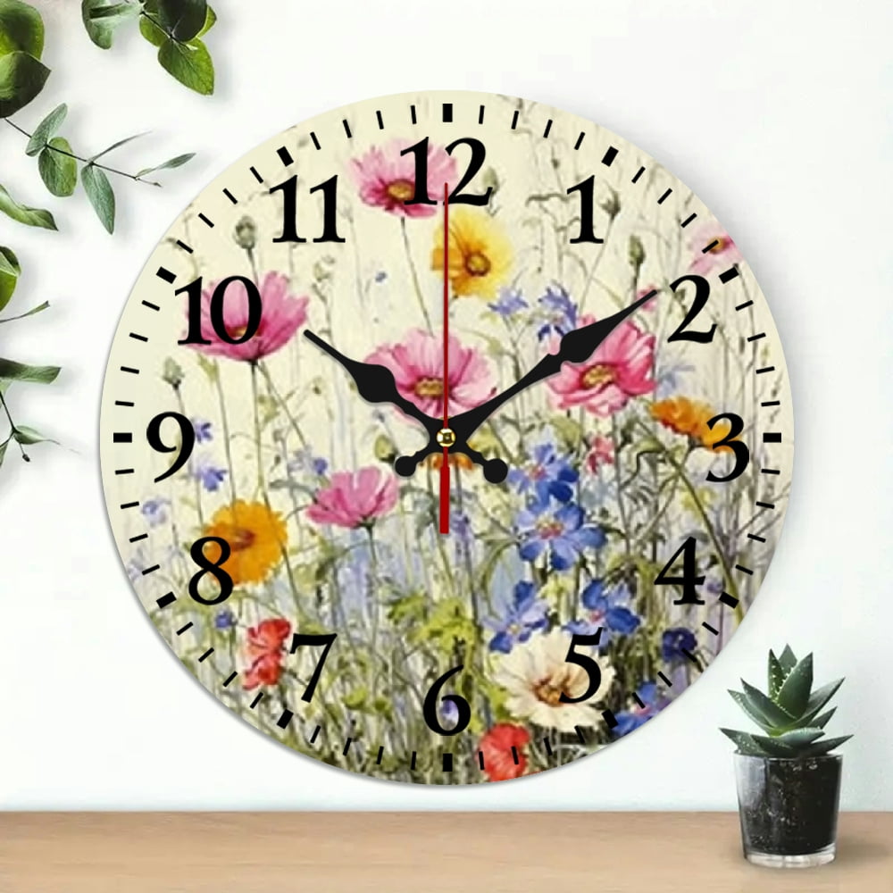 Chilfamy Flowers Vase Wooden Wall Clock Wall Art Decor 10 Inch ...