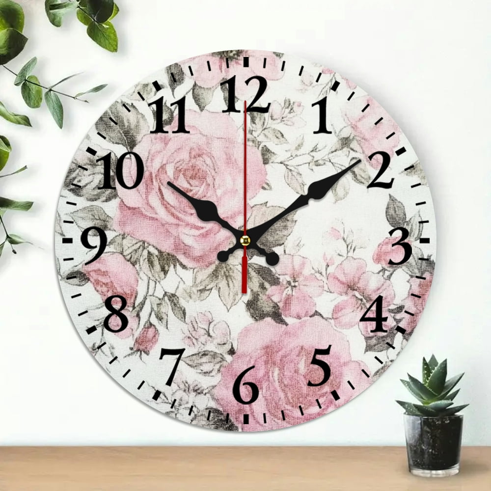 Chilfamy Flowers Wall Clock for Living Room, Battery Operated ...