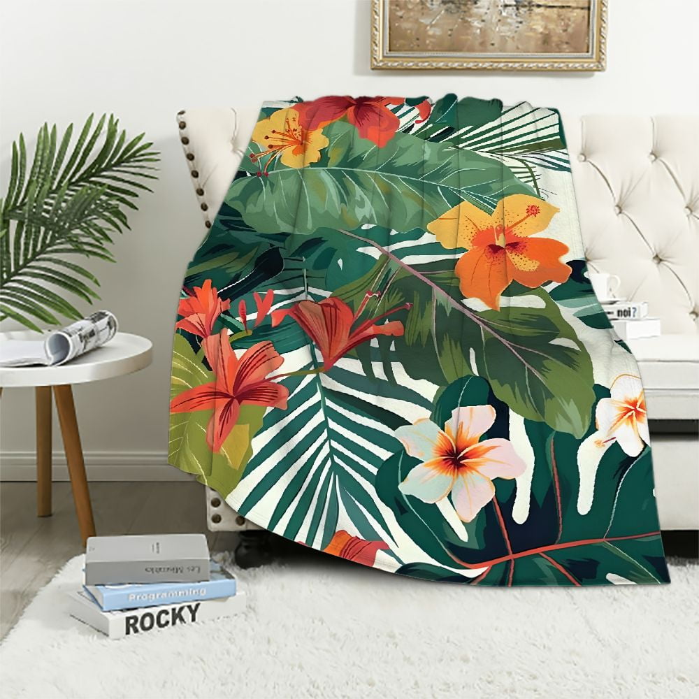 Chilfamy Flowers Wallpaper Jungle Throw Blanket Lightweight Soft ...