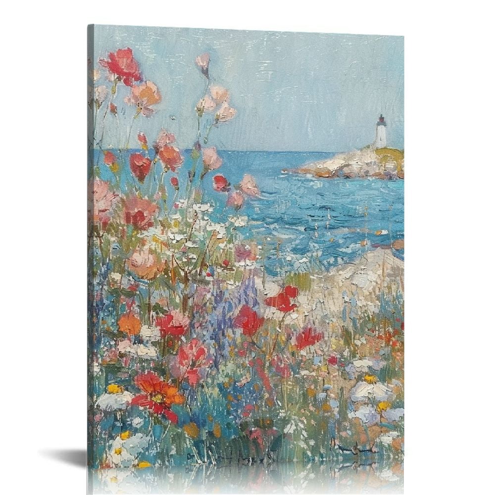Chilfamy Flowers Water Lighthouse Canvas Wall Decor For Bedroom Home ...