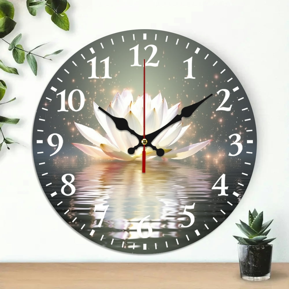 Chilfamy Flowers Water Reflection Wall Clock 10 Inch Frameless Decor ...