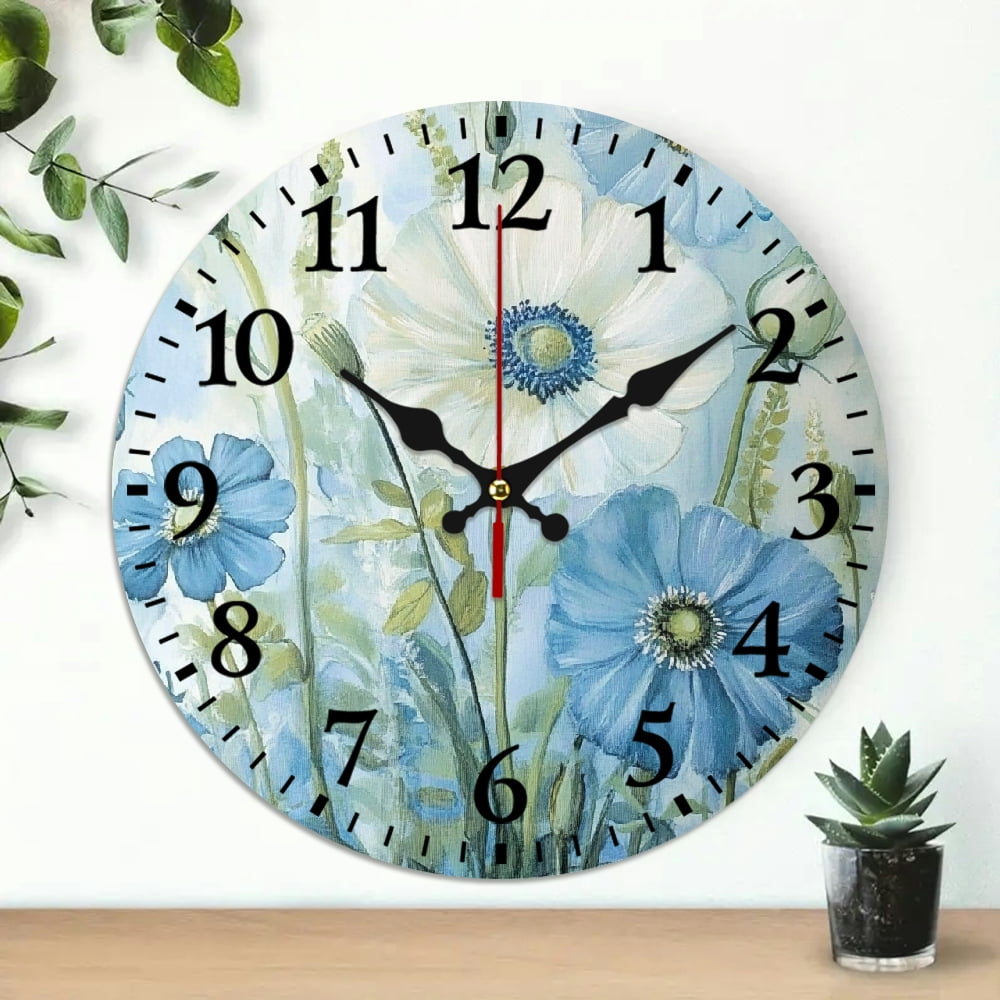 Chilfamy Flowers Wooden Wall Clock, Silent Mechanical Movement Wall Art ...