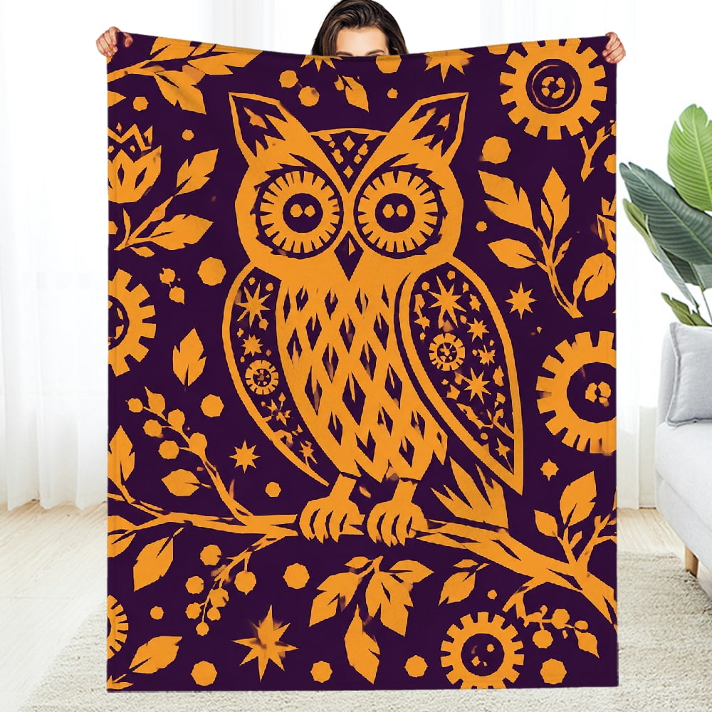 Chilfamy Folk Art Owl All-Season Blanket , Tear-Resistant Cozy Fuzzy ...