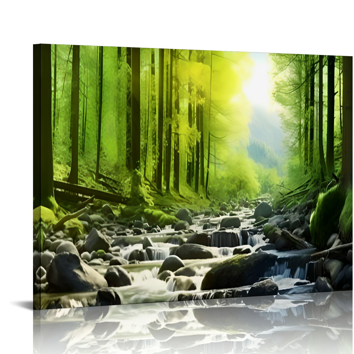 Chilfamy Forest Stream Rocks Canvas Wall Art Print Home Decor Artwork ...