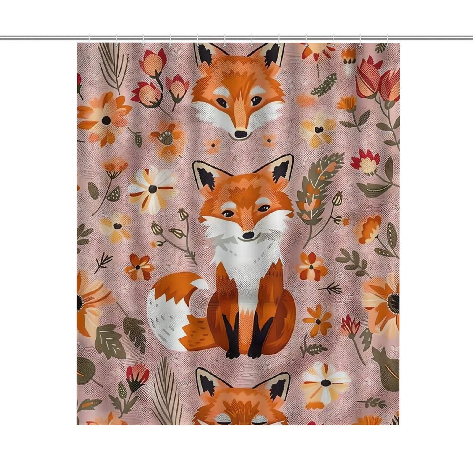 Chilfamy Fox Autumn Floral Shower Curtain ,Watercolor Flowers Bathroom ...