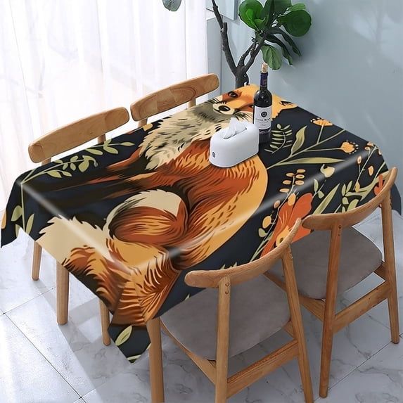Chilfamy Fox Bird Flowers Rectangle Dining Tablecloth, Washable ...