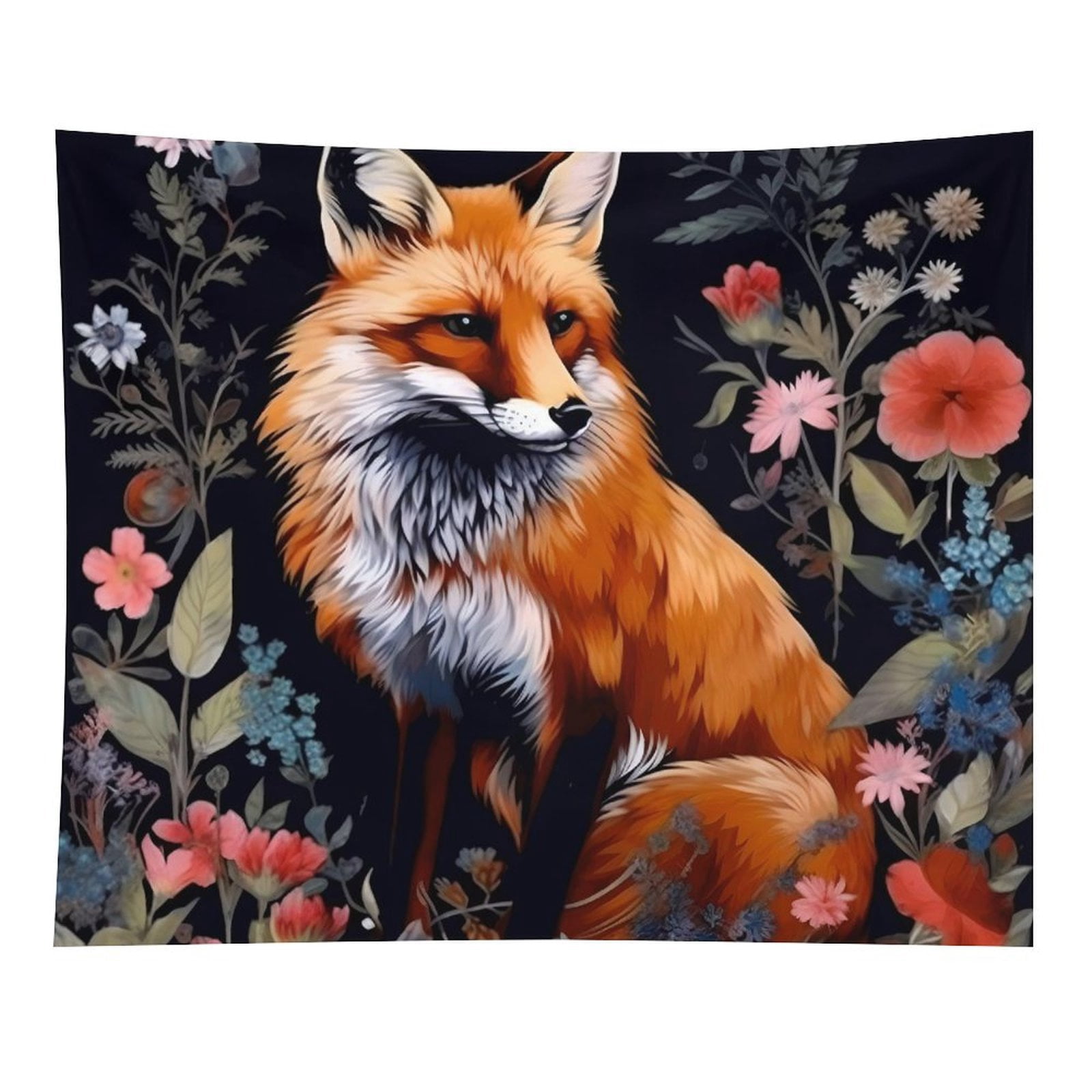 Chilfamy Fox Flowers Leaves Polyester Wall Tapestry Anti Wrinkle Art ...