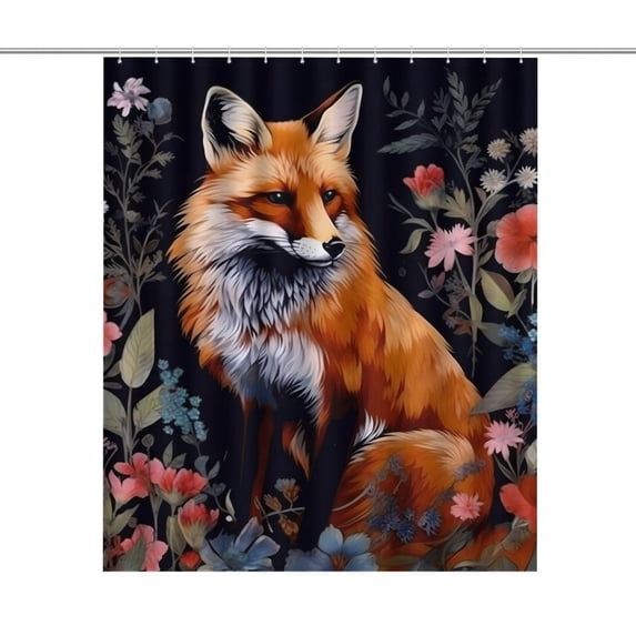 Chilfamy Fox Flowers Leaves Shower Curtain ,Watercolor Flowers Bathroom ...