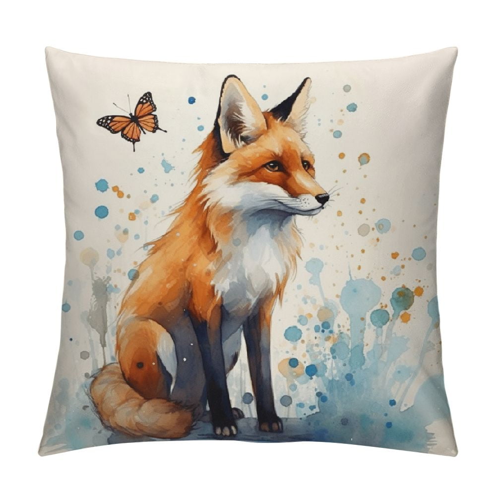 Chilfamy Fox Throw Pillow Covers, Vintage Watercolor Butterfly Fox ...