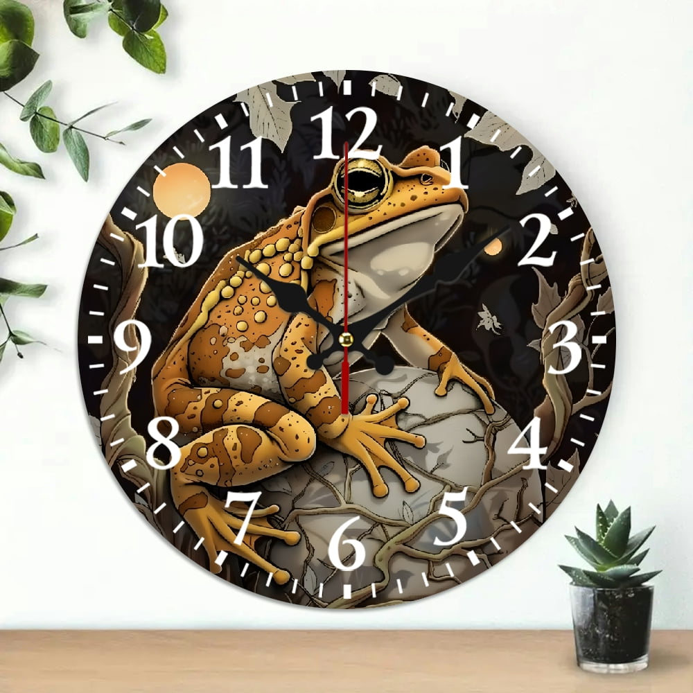 Chilfamy Frog Leaves Digital Painting Round Wooden Wall Clock 10 Inch ...