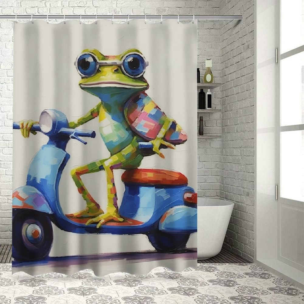 Chilfamy Frog Quick-Drying Shower Curtain Set with Hooks 100% Polyester ...