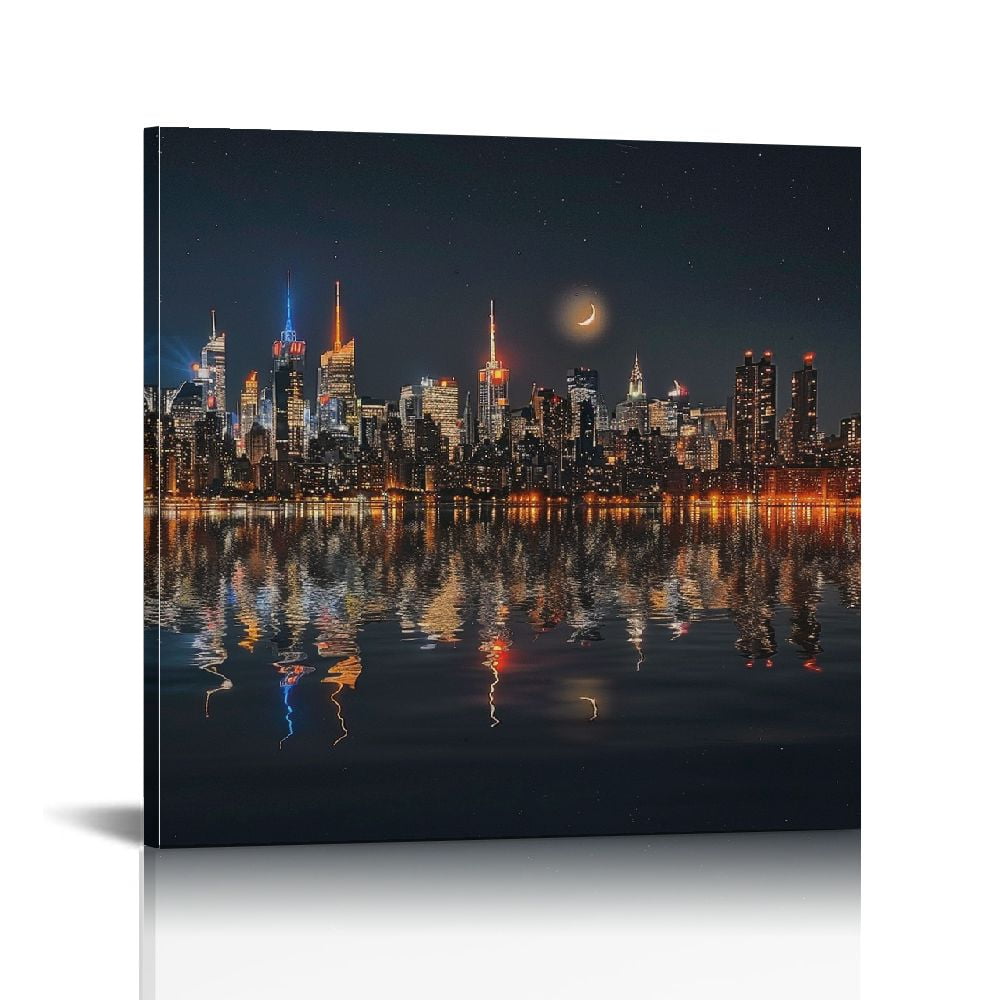 Chilfamy Full Moon Night Lights Wall Decor Canvas Artwork Ready to Hang ...
