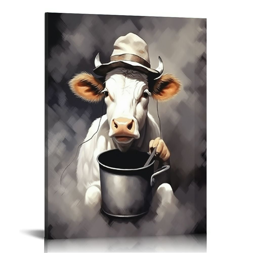 Chilfamy Funny Cow Canvas Wall Art - Cooking Cow Picture in the Kitchen ...