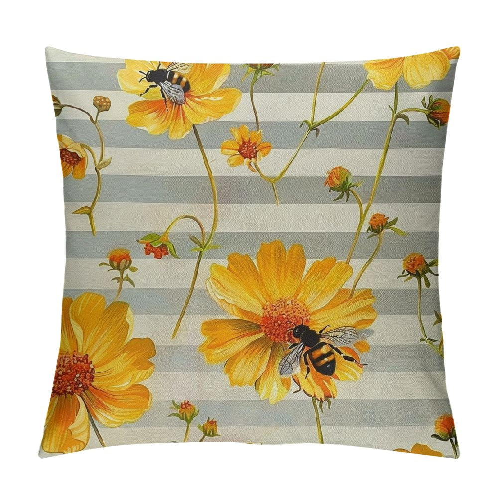 Chilfamy G Pillow Covers Beige Cosmos Flowers Bee It is So Good to Be ...