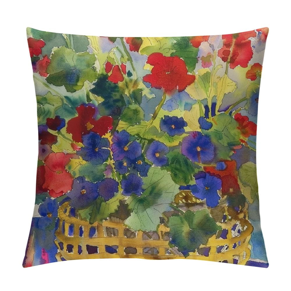 Chilfamy Geranium Basket Spring Pillow Covers Flower Outdoor Square ...